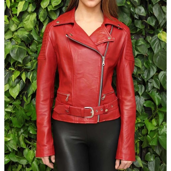sweet prima | Jackets & Coats | Sweet Prima Red Leather Biker Jacket ...